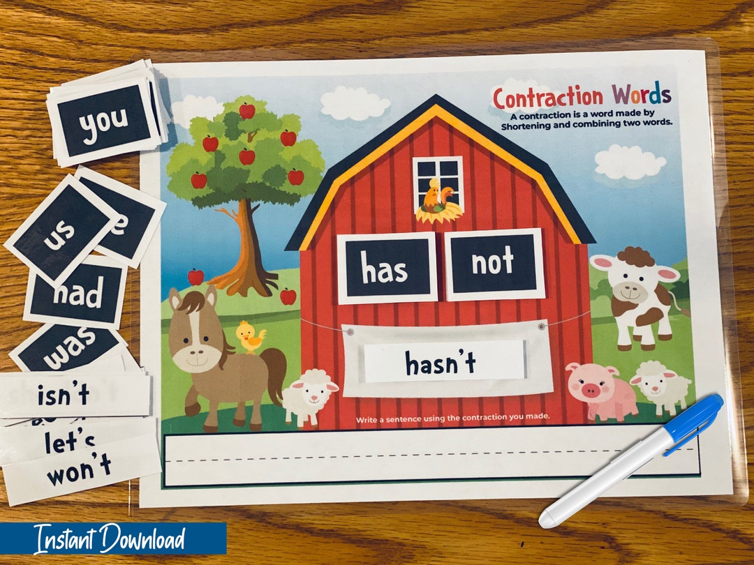 Contraction Activity, Learning to Read, Spelling Practice, Printable ...
