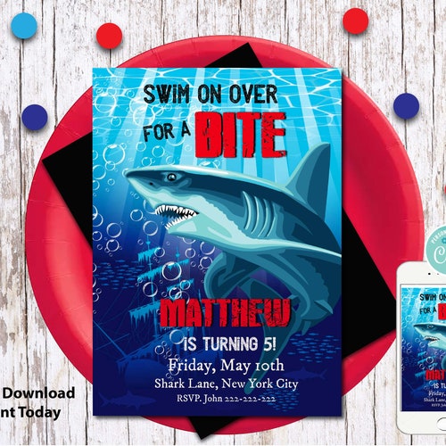 Shark Invitation/shark Party Invites/instant Download/shark - Etsy