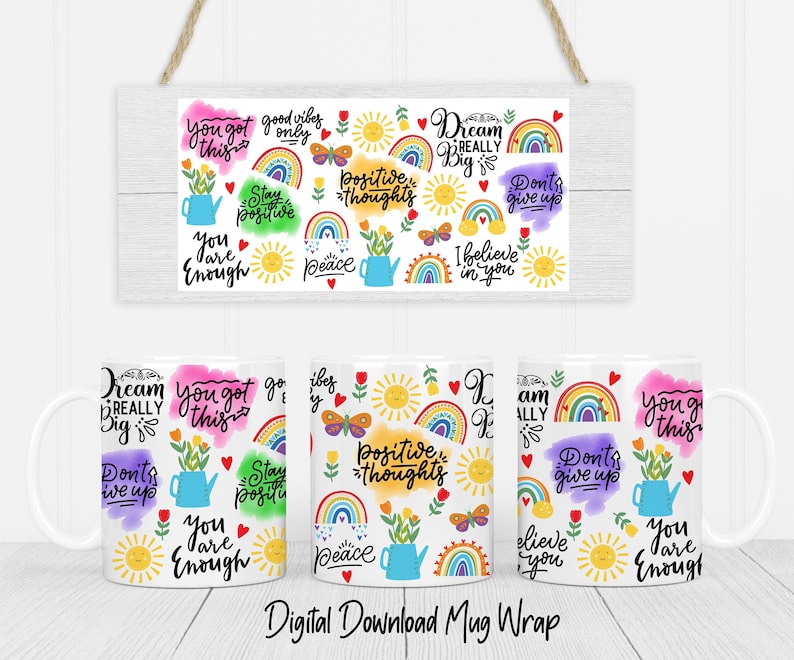 Positive Motivational Mug Sublimation Template/positivity Mug Png/mug ...