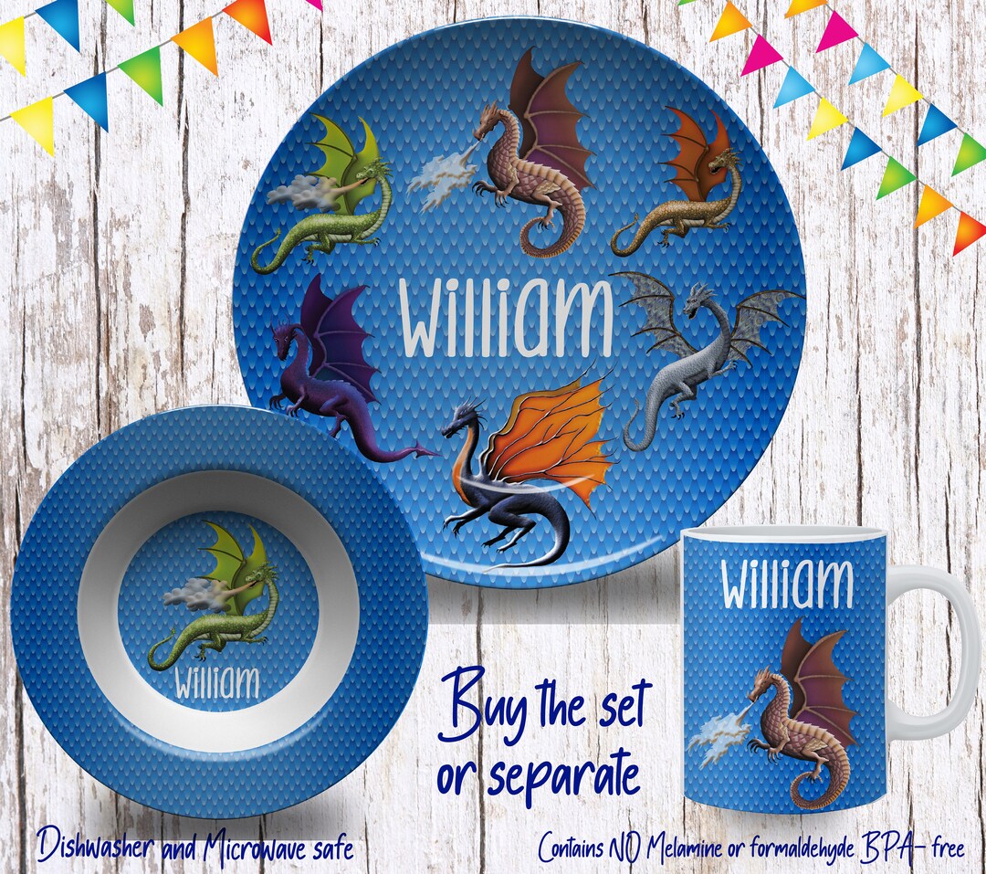 Personalized Dragon Plate Set/plate for Kids/ Dragon Dinnerware/dragon ...
