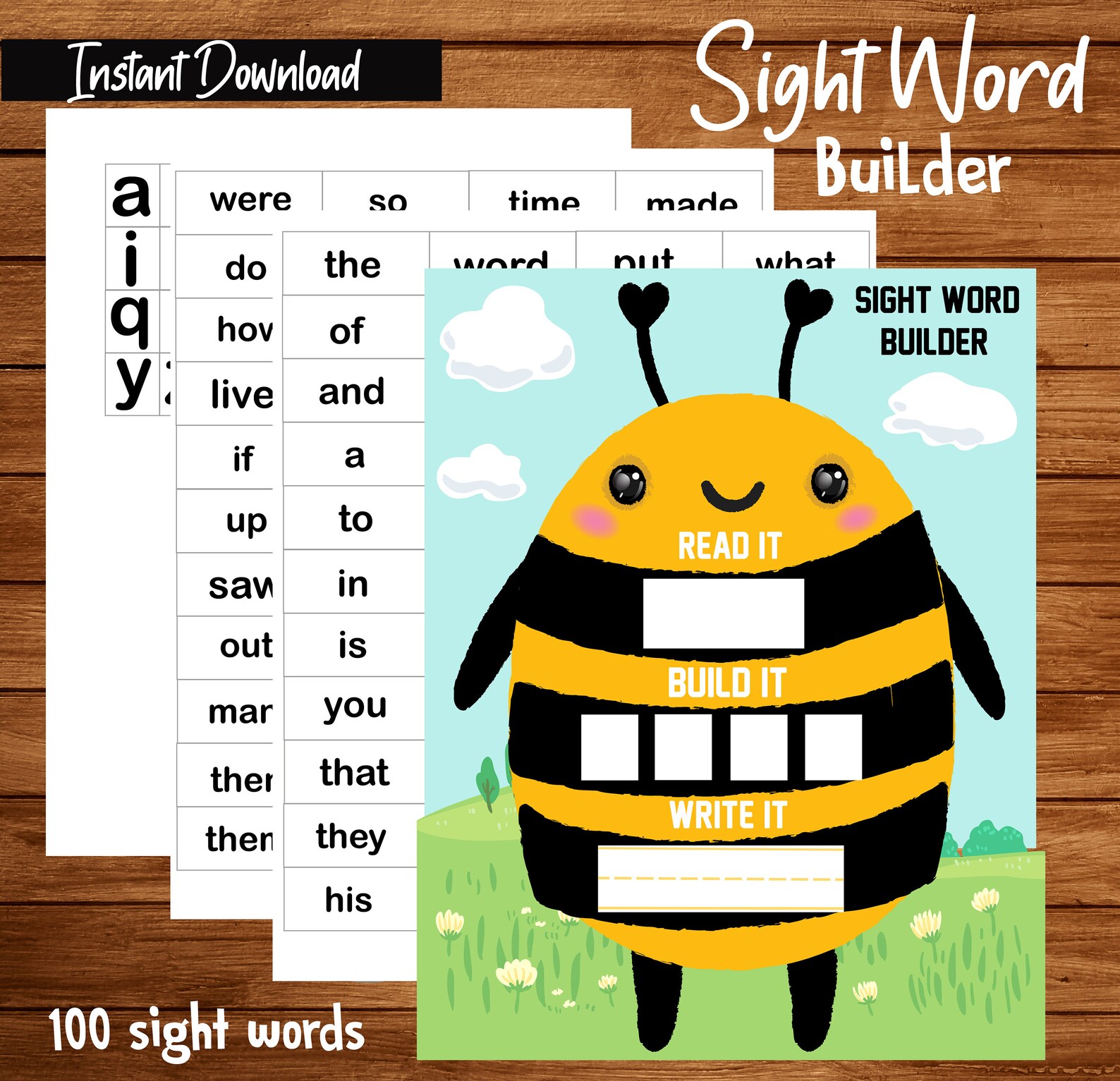 Bee Sight Word Builder, Sight Word Practice, Reading Game Printable ...