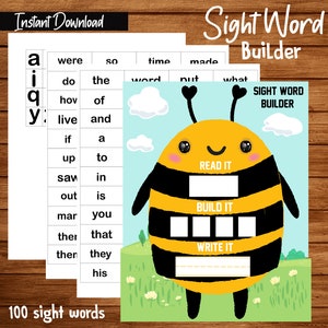 Bee Sight Word Builder, Sight Word Practice, Reading Game Printable ...