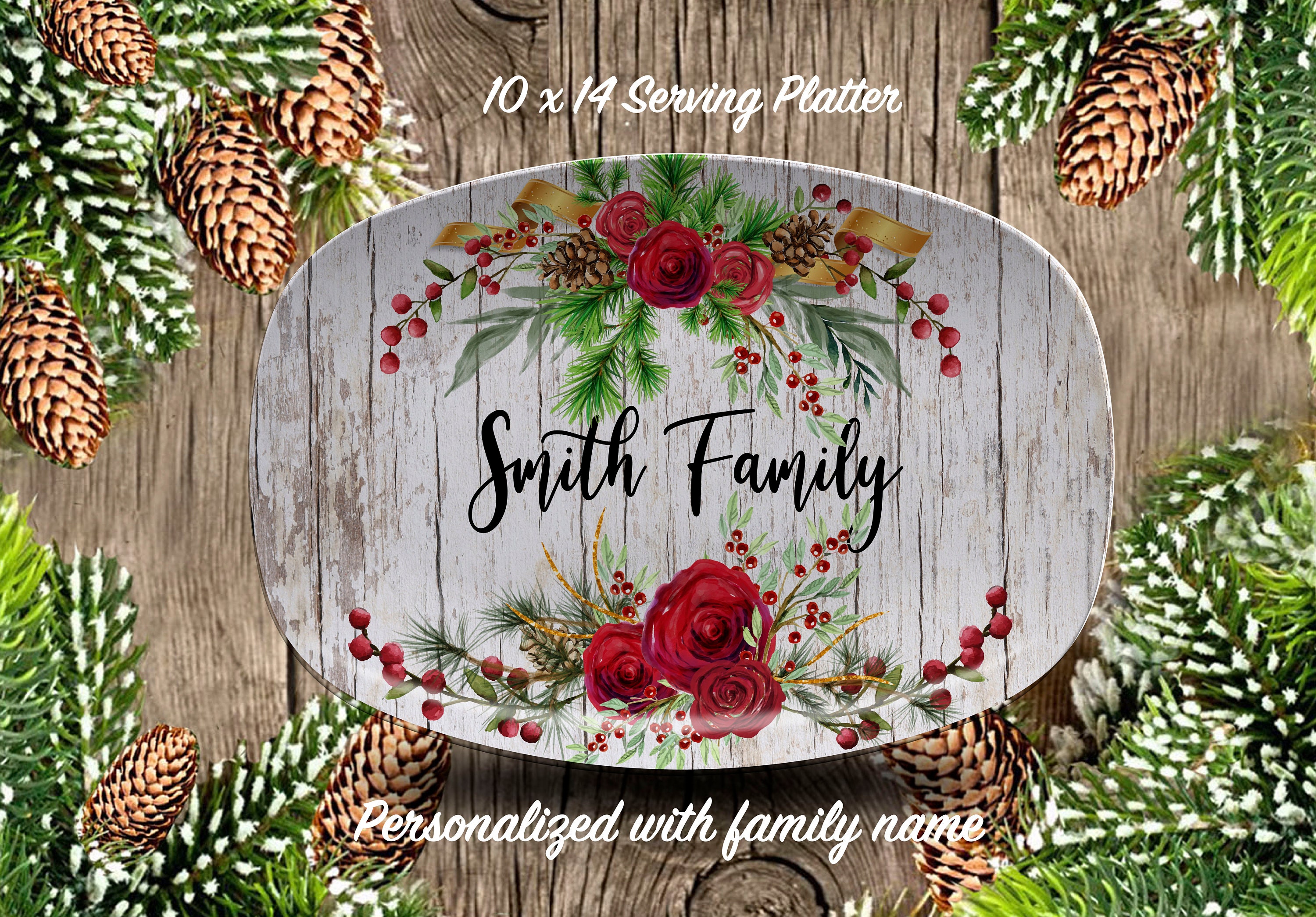 Holiday Serving Platter, Winter Floral, Christmas Plate, Personalized ...