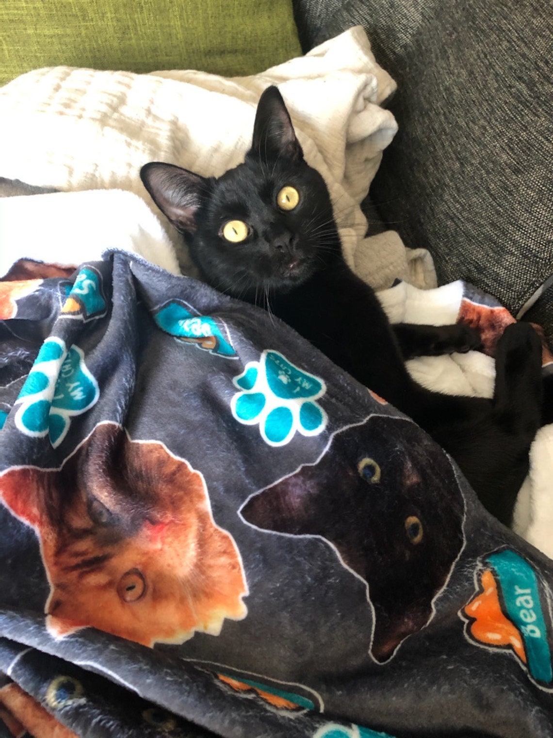 Your Cats Face Photo Blanket, Custom Fleece Blanket With Cats Name, Pet ...