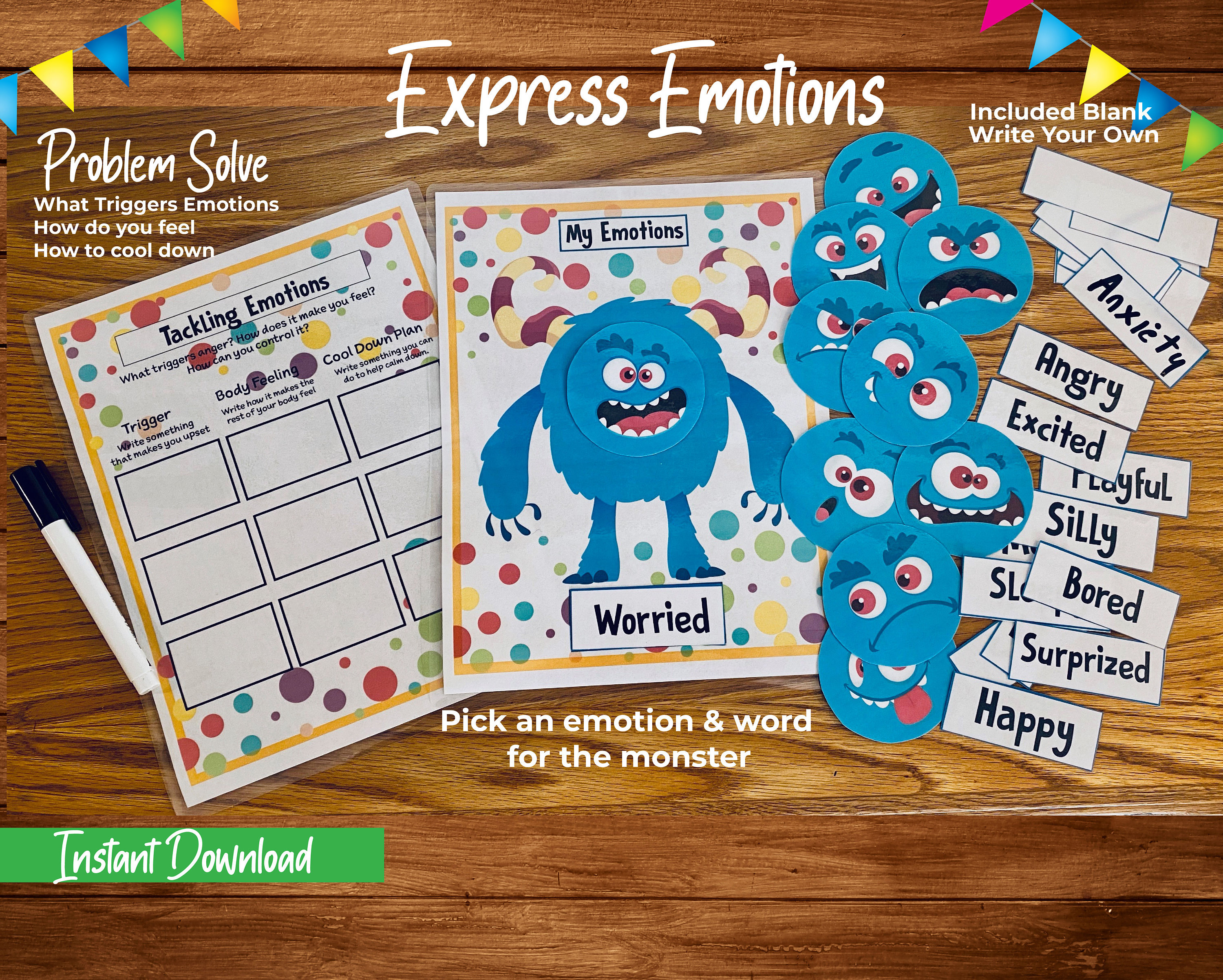 Daily Emotions Place Your Feeling on the Monster Kids - Etsy