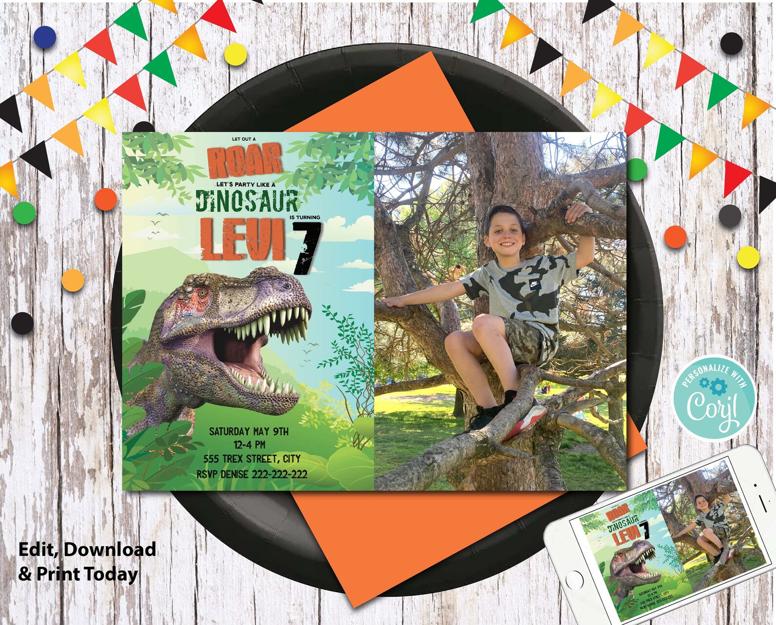 Dinosaur Birthday Invitation/t-rex Dino Party Invite/printable - Etsy