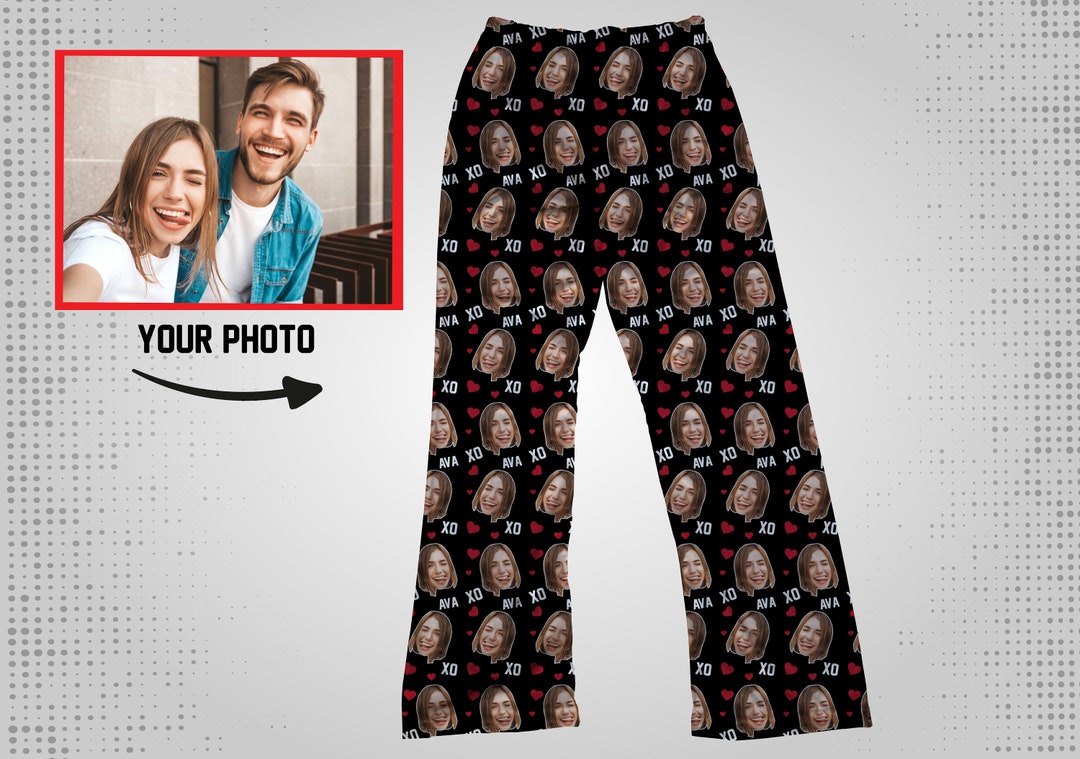 Hearts Face Pants, Custom Photo Pajama Pants, Boyfriend Face Pants, Pet ...