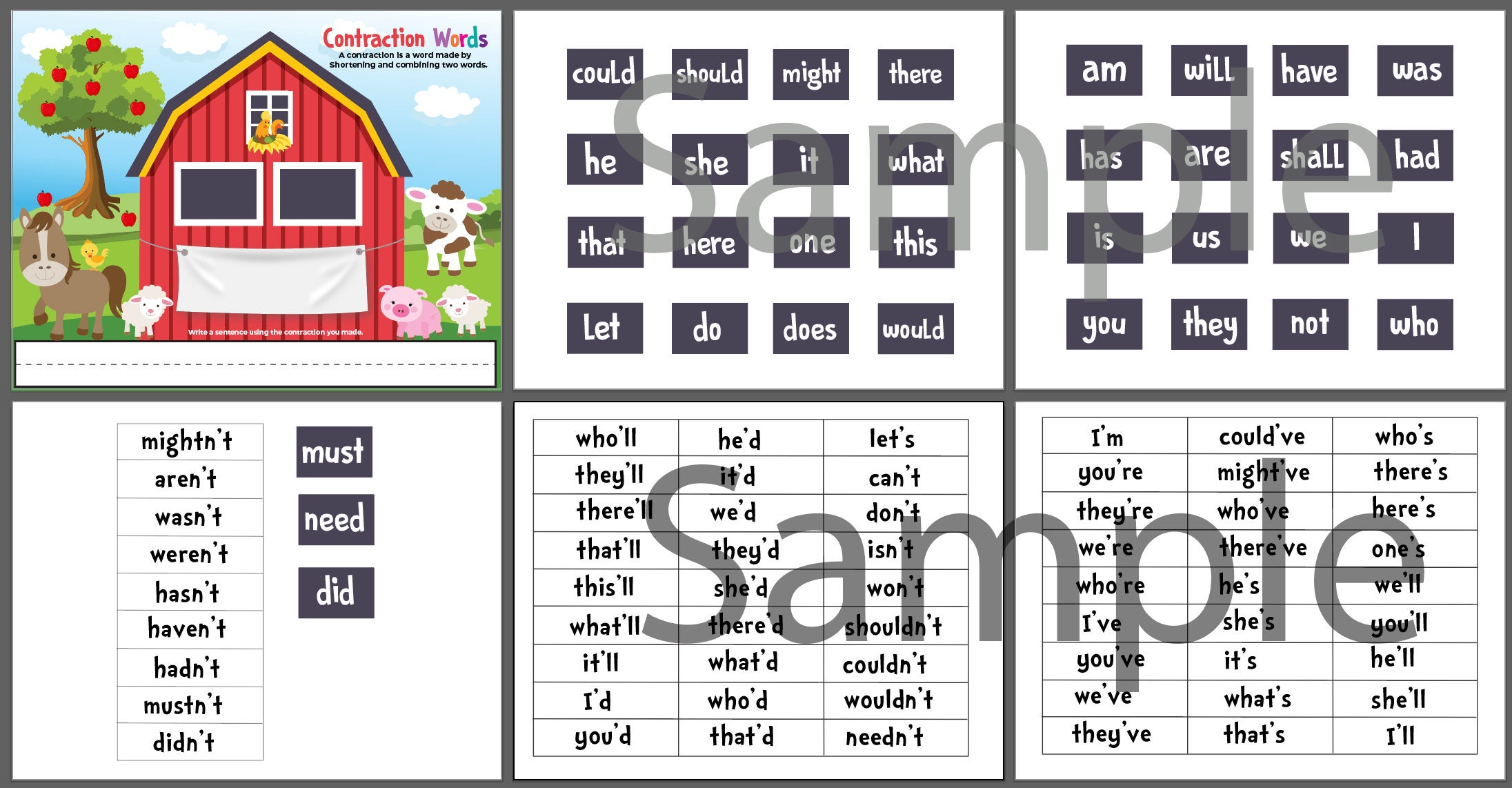 Contraction Activity, Learning to Read, Spelling Practice, Printable ...