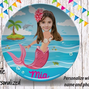 Mermaid Photo Face Plate/custom Plate for Kids/ Mermaid Dinnerware ...