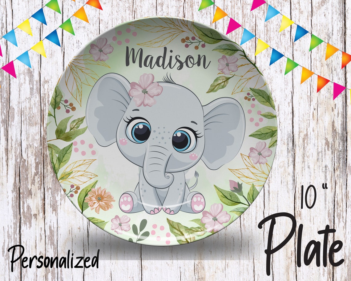 Baby Elephant Plate/custom Plate for Kids/ Girls Elephant Dinnerware ...