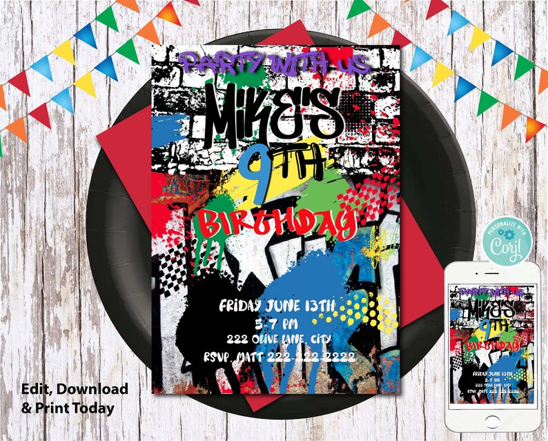 Graffiti Invitation/digital Graffiti Printable Invite/svg Hip | Etsy