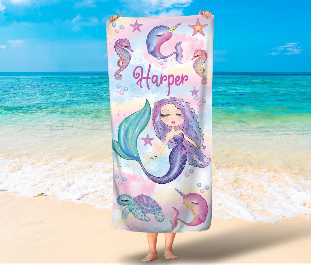 Personalized Mermaid Towel/kids Beach Towel/girls Beach Towels/girls ...