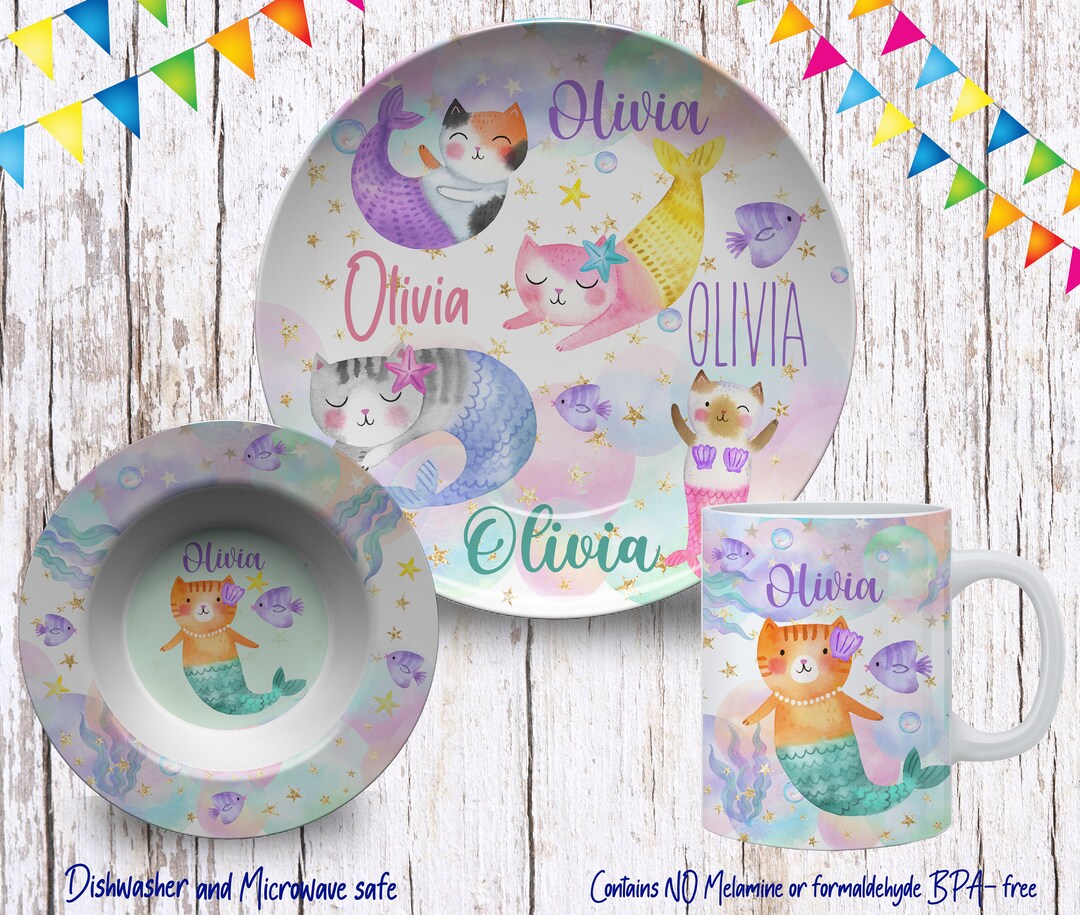 Personalized Cat Mermaid Plate/custom Plate for Kids/ Mermaid ...