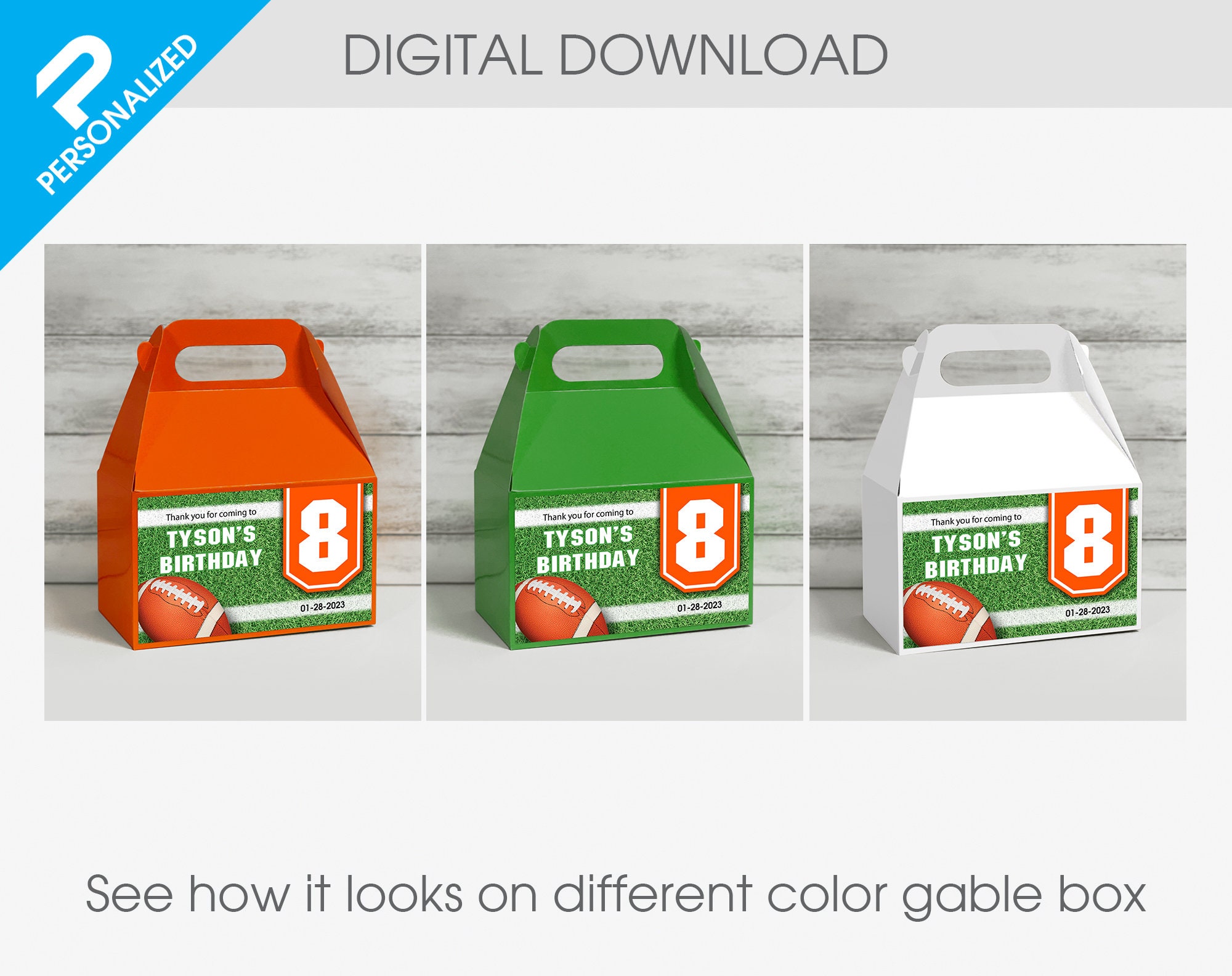 Birthday Label for Gable Box Football Theme for Boy printable PDF File ...