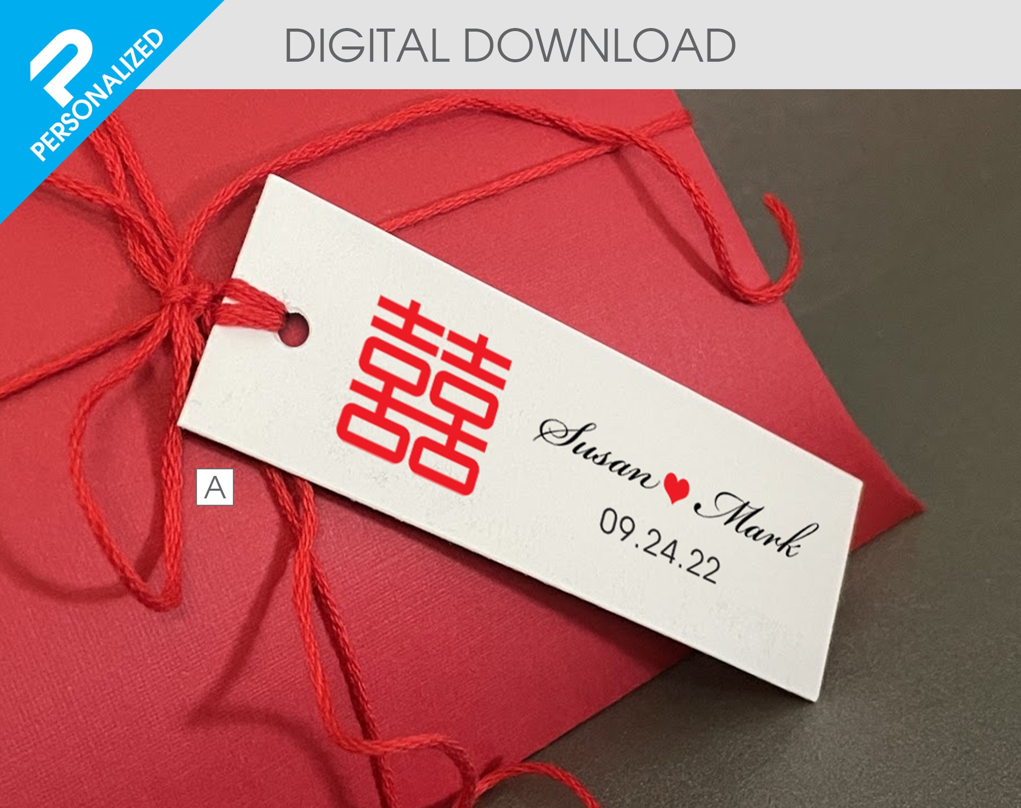 Personalized Simple Chinese Wedding Double Happiness Favor Tag ...