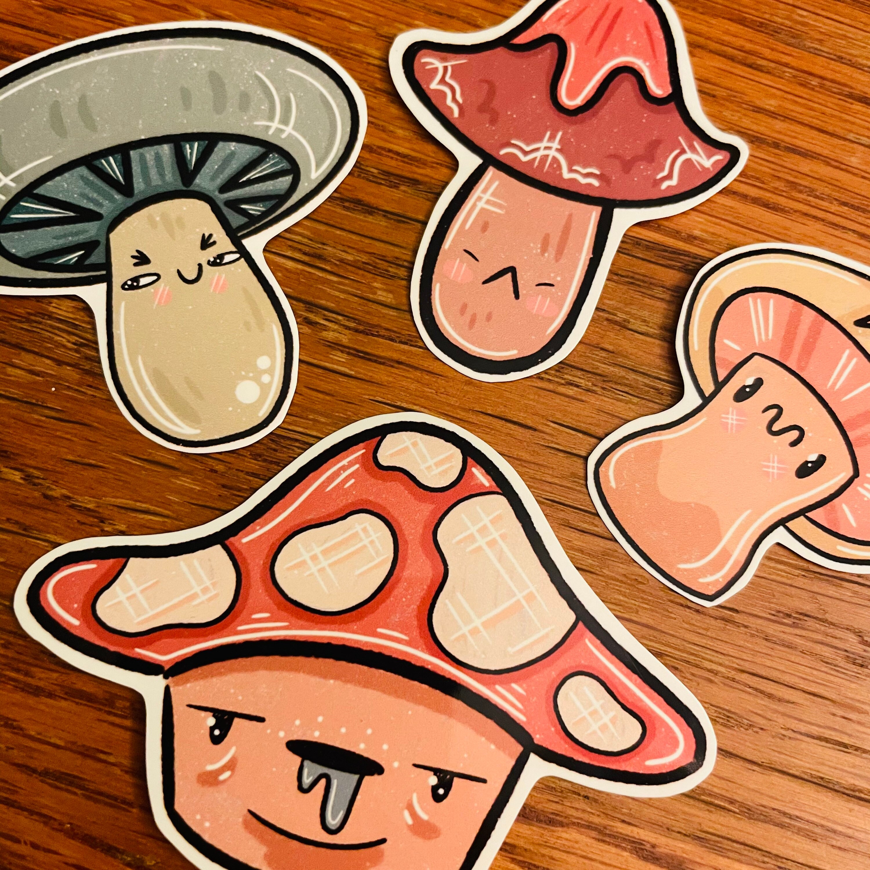 4 Pack Fungi Mushroom Stickers, Large Durable Waterproof Vinyl, Glossy ...