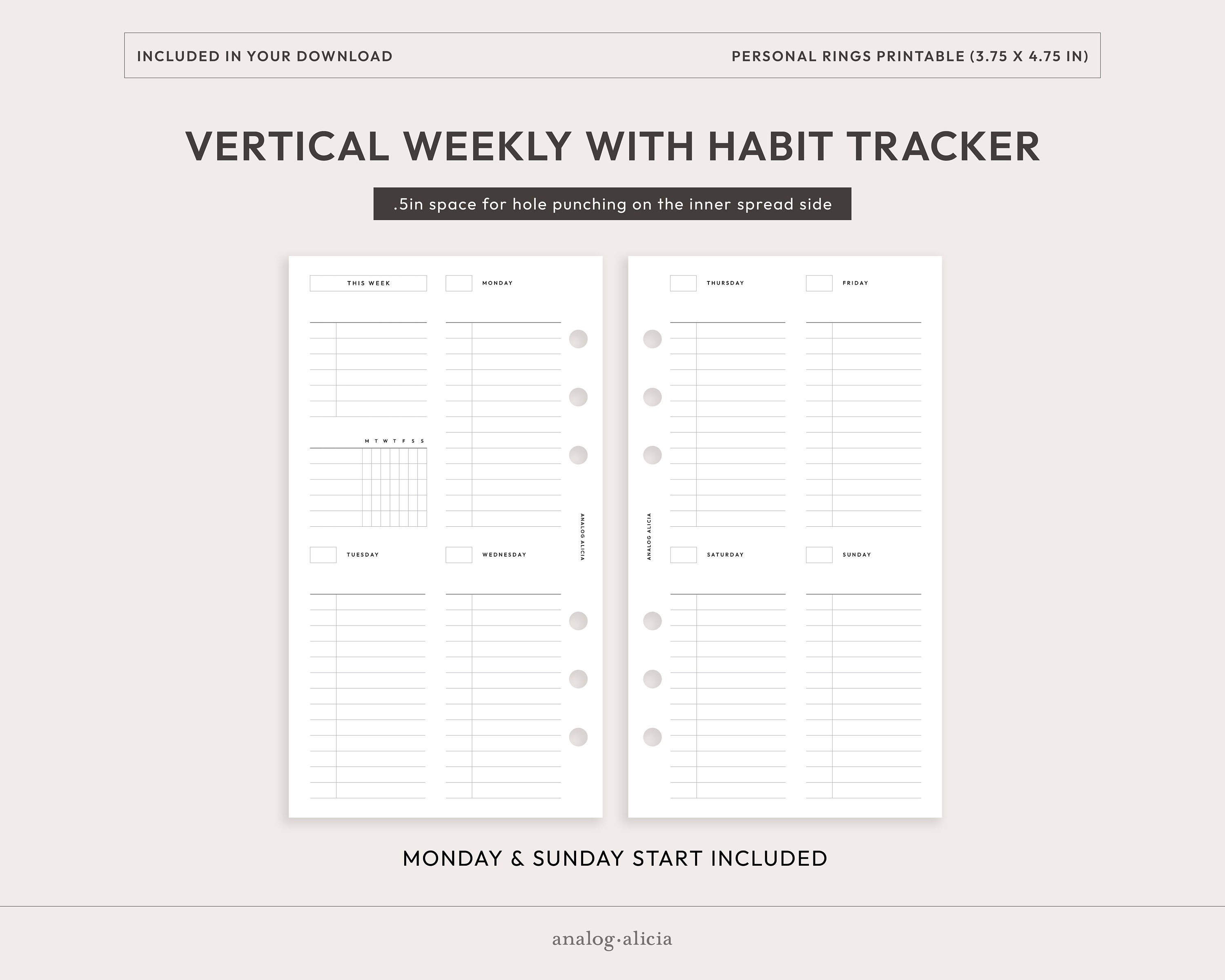 Personal Week on 2 Pages Vertical List Style Weekly With Habit Tracker ...