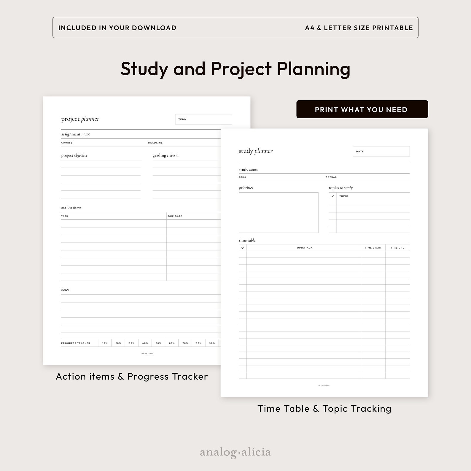 Undated Academic Planner Printable Bundle – Set of 15 | College Student ...