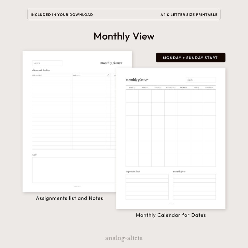 Undated Academic Planner Printable Bundle – Set of 15 | College Student ...