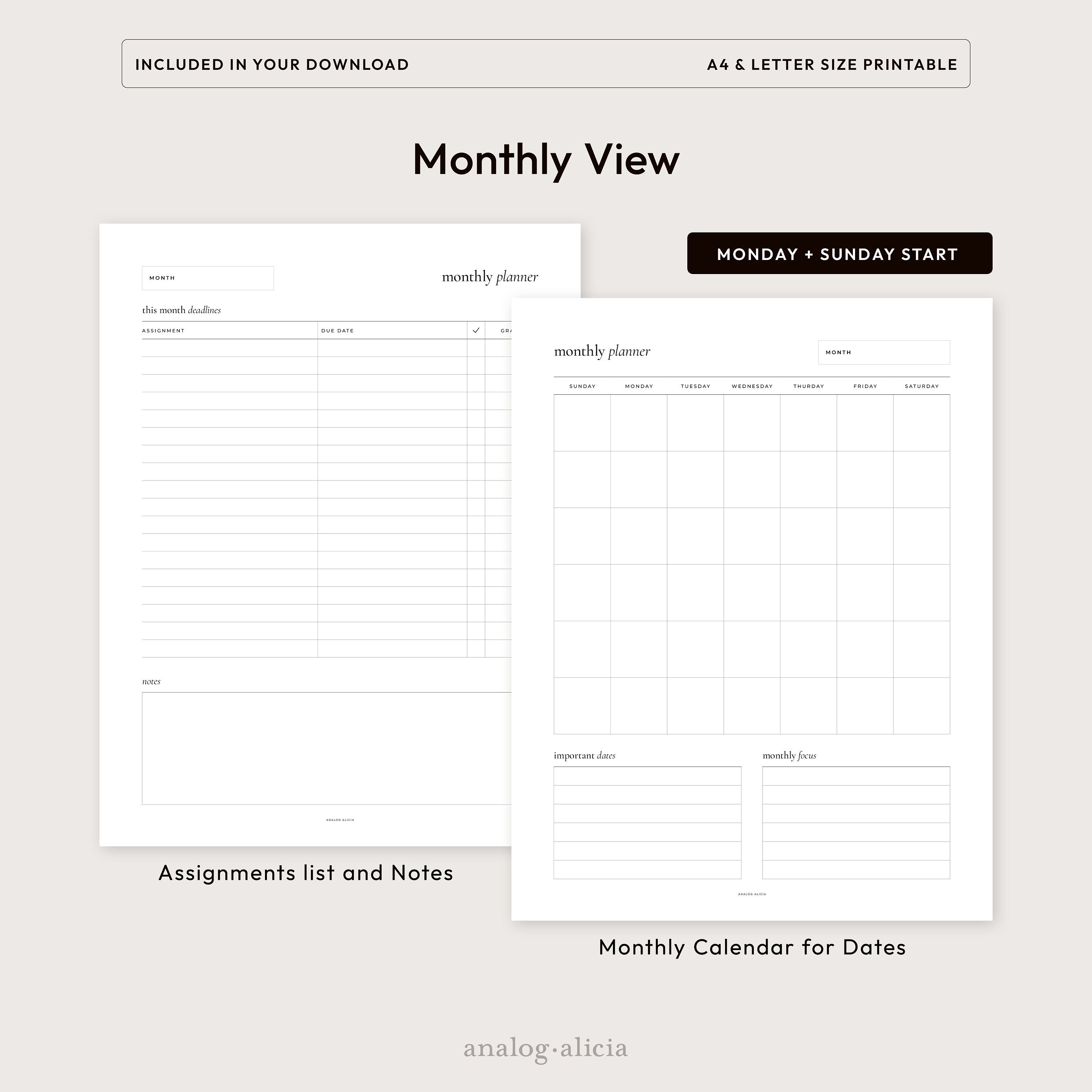 Undated Academic Planner Printable Bundle – Set of 15 | College Student ...