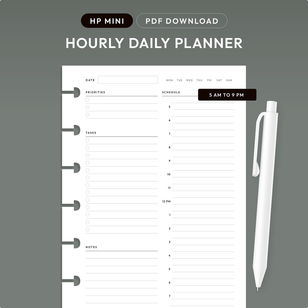 HP Mini Hourly Daily Printable Planner Insert | Hourly Routine ...