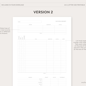 A4 / Letter Size Budget by Paycheck Printable in 2 Versions – Simple ...