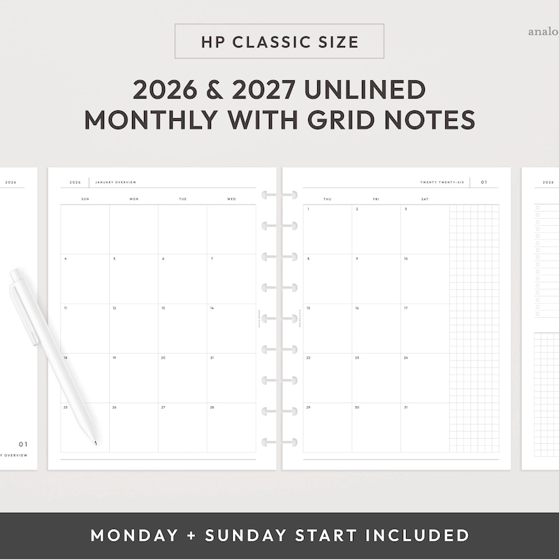 26 27 Monthly Planner - Etsy