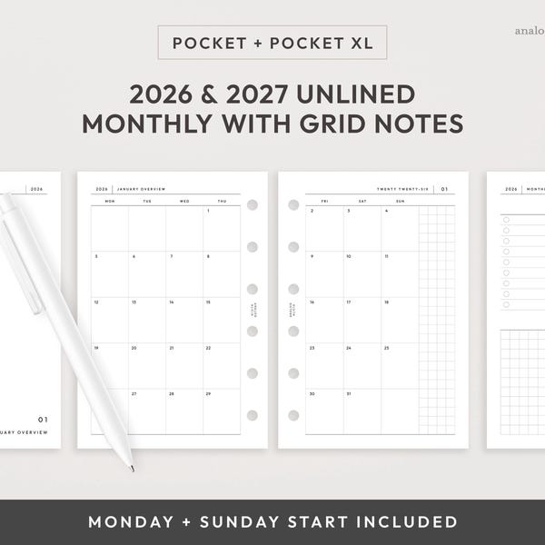 2026 Monthly Pocket Calendars - Etsy
