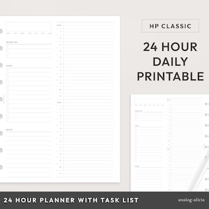 HP Classic 24 Hour Daily Printable Planner Insert | Hourly Time ...