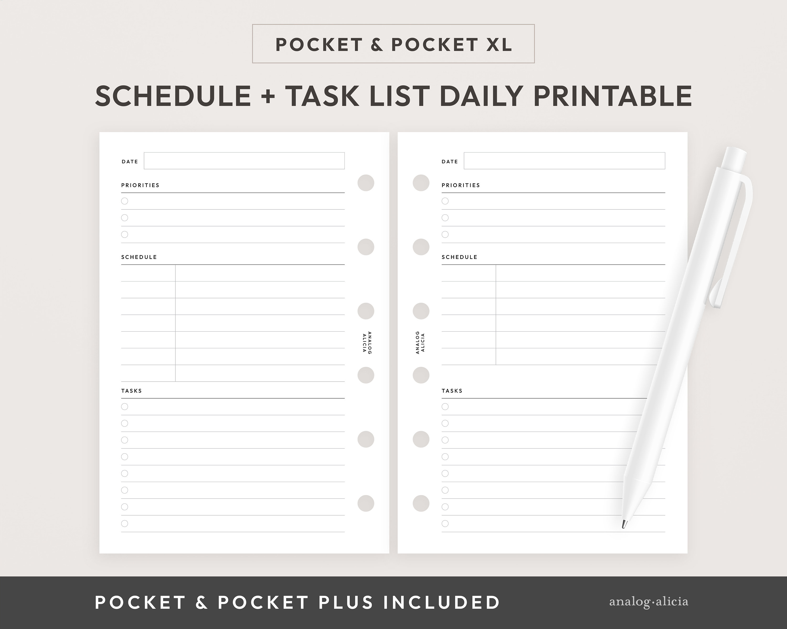Pocket/pocket XL Day on 1 Page Daily Planner Printable With Schedule ...
