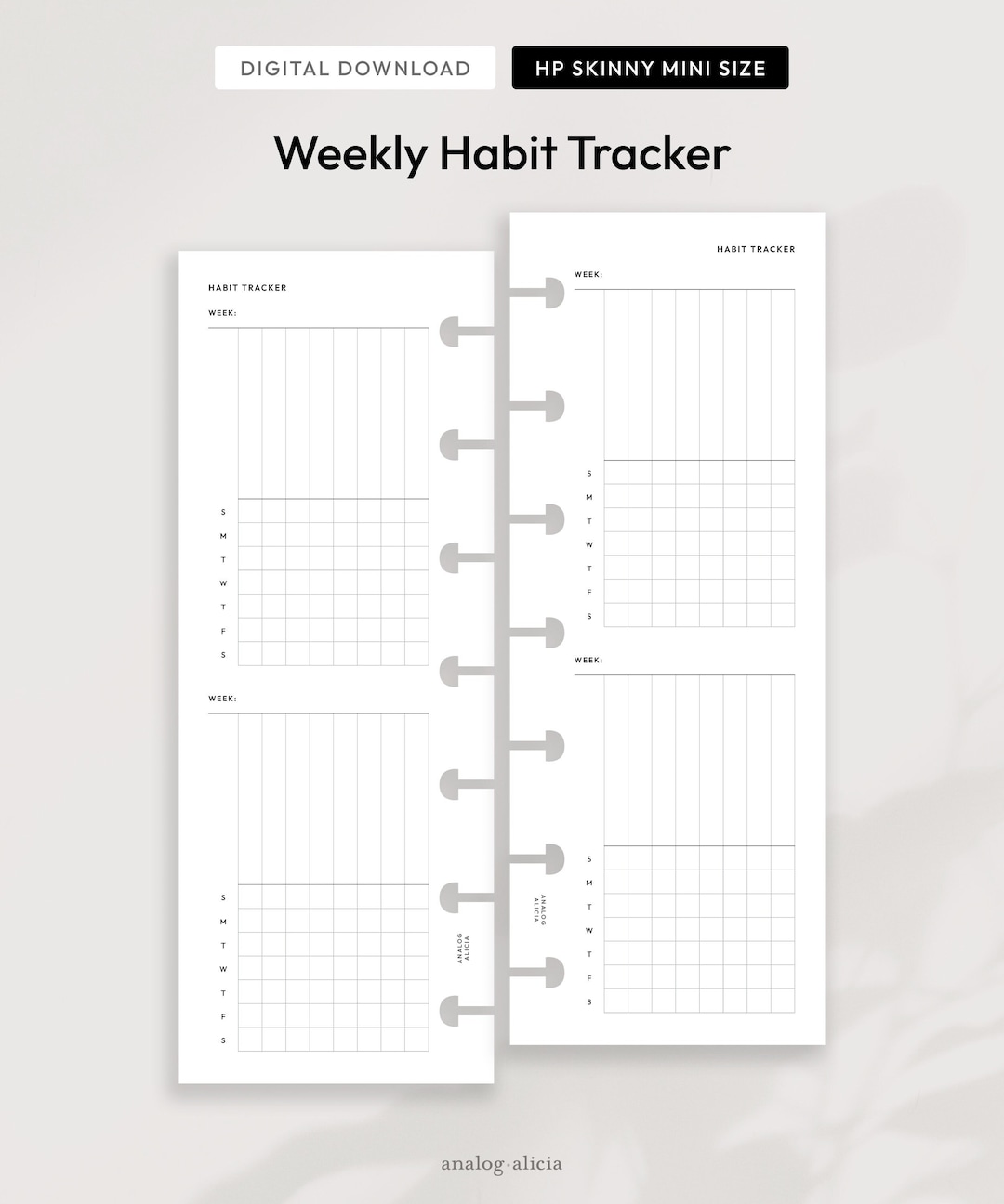 HP Skinny Mini Weekly Habit Tracker Printable Planner Insert | Digital ...