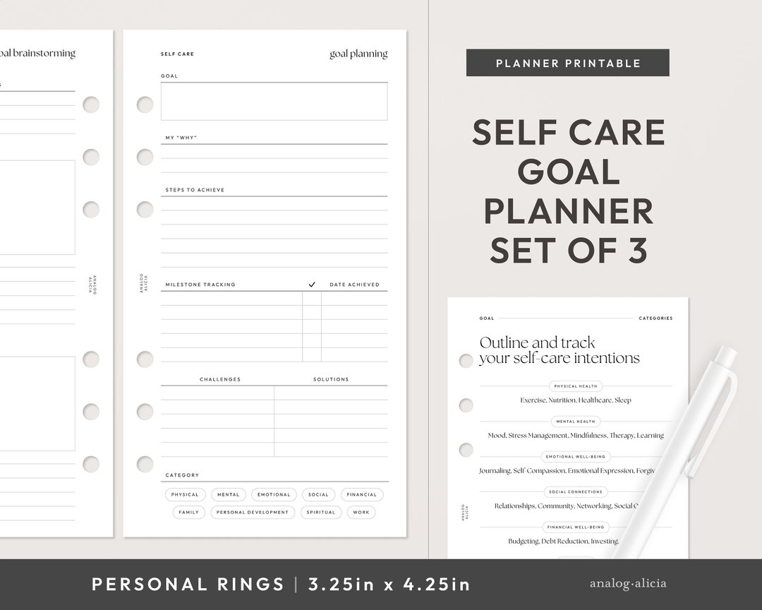 Personal Self Care Goal Planner Printable Set of 3 | Goal Tracking ...