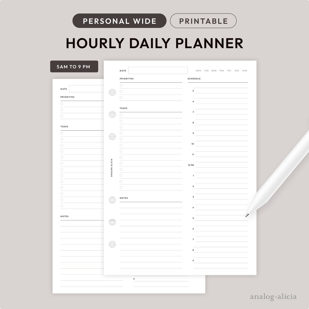Personal Wide Hourly Daily Printable Planner Insert | Hourly Routine ...