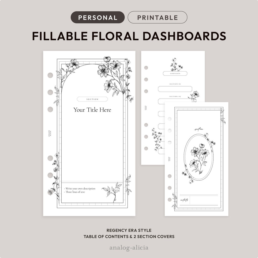 Personal Fillable Floral Section Covers and Editable Table of Contents ...