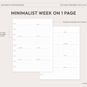 HP Classic Box Style Week on 1 Page Weekly Printable Planner Inserts ...