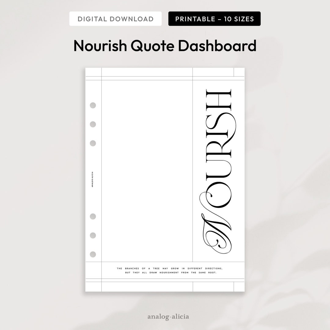 Printable "nourish" Planner Dashboard Insert | A5, Half Letter, A6 ...