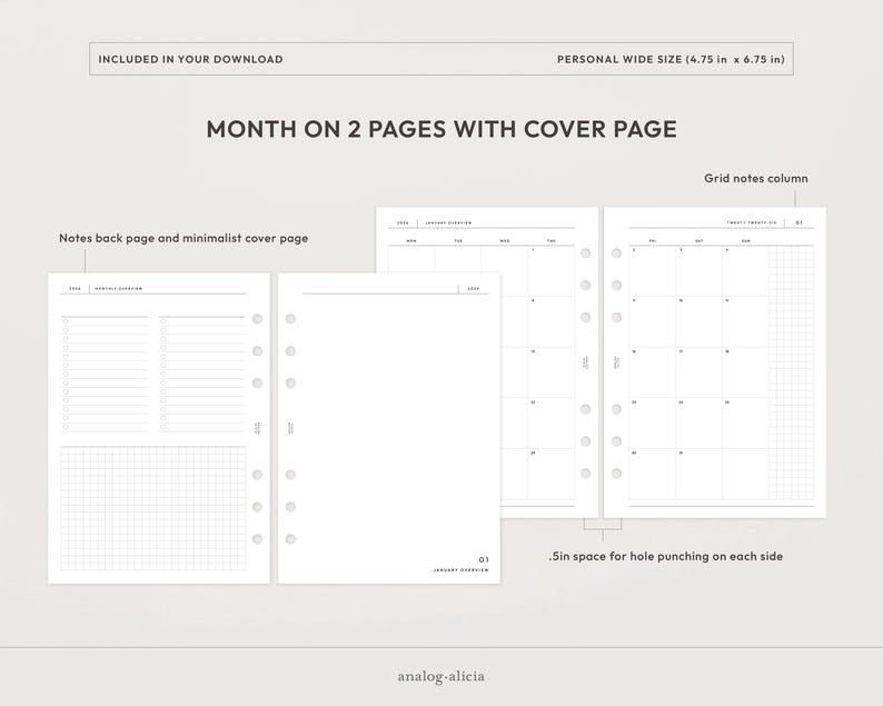 Personal Wide 2026 & 2027 Month on Two Pages Planner Printable ...
