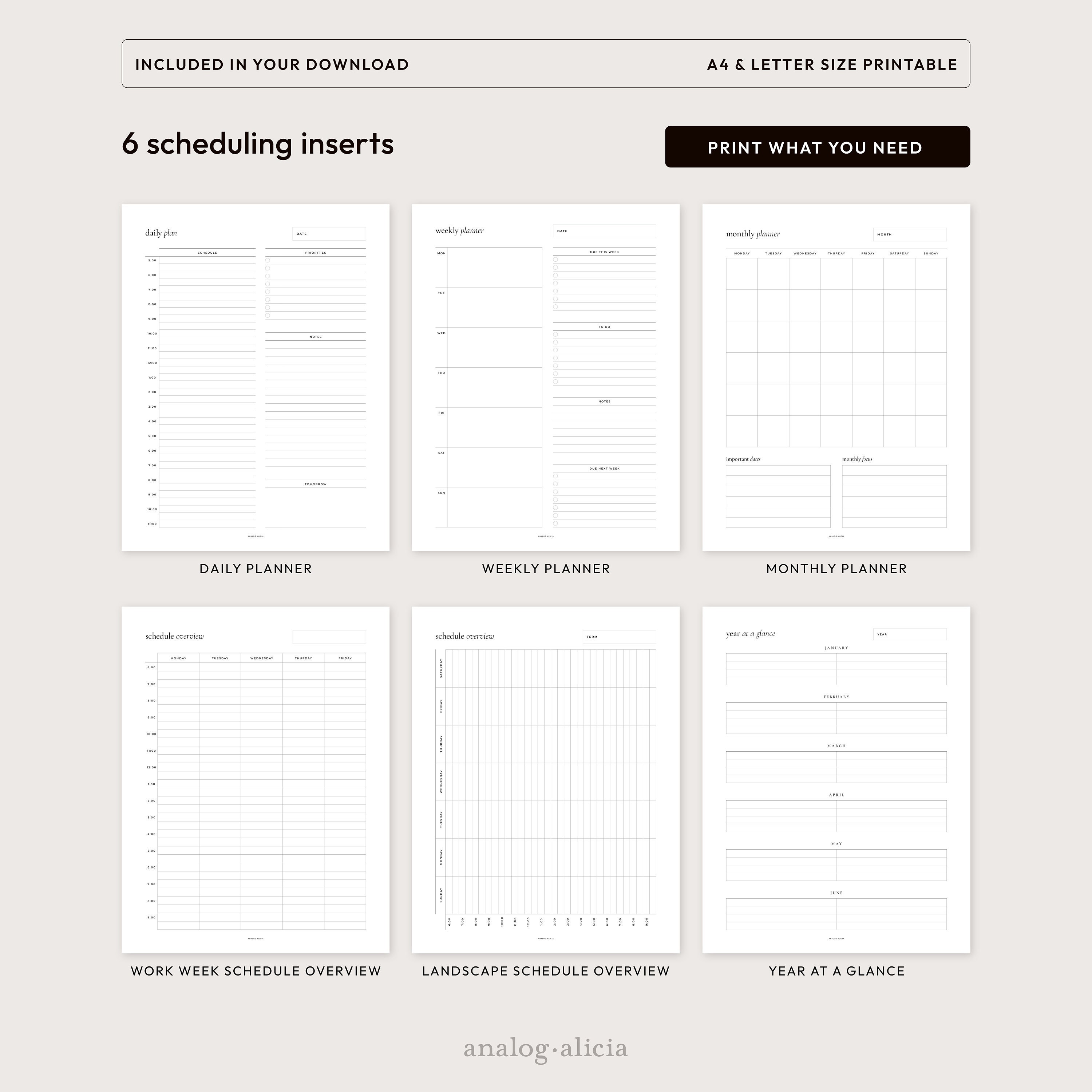 Undated Academic Planner Printable Bundle – Set of 15 | College Student ...