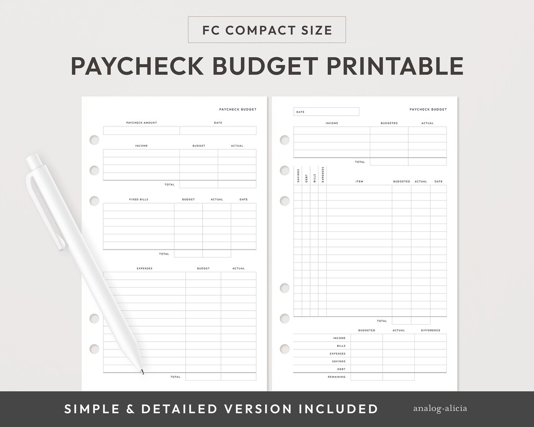 FCC Budget by Paycheck Printable in 2 Versions – Simple and Detailed ...