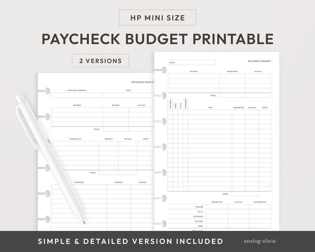 HP Mini Budget by Paycheck Printable in 2 Versions – Simple and ...