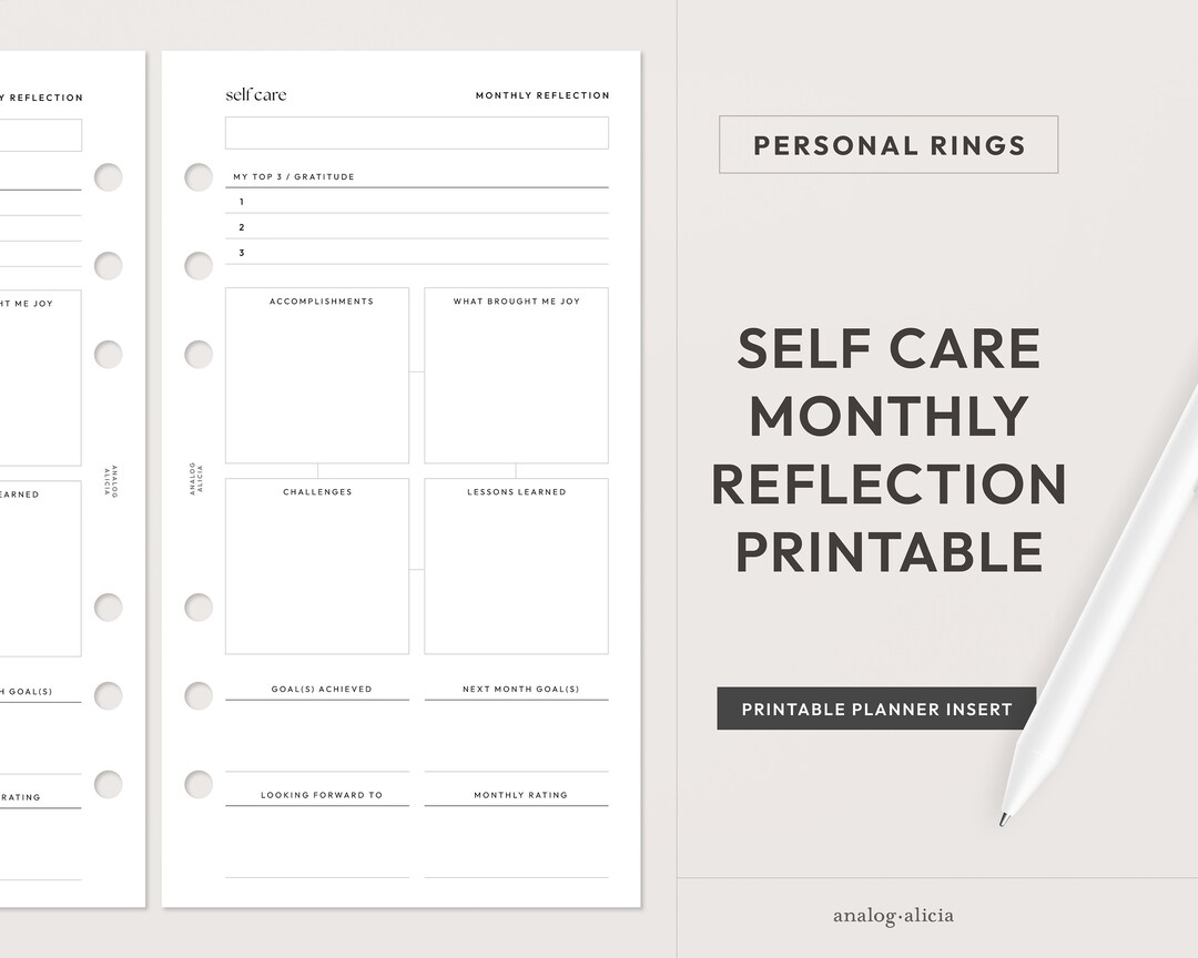Personal Monthly Reflection Self Care Planner Printable | Monthly ...