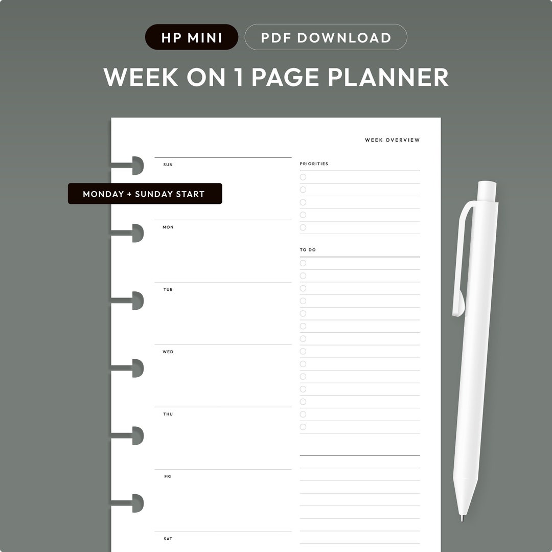 W01 | Minimalist Weekly Planner Printable | Mini Discbound Week on 1 ...