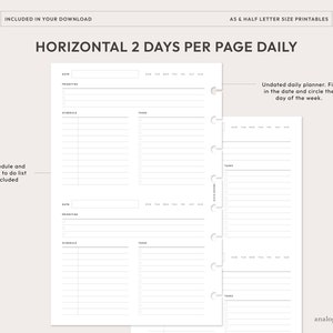 A5/half Letter 2 Days per Page Daily Printable With Schedule and Task ...