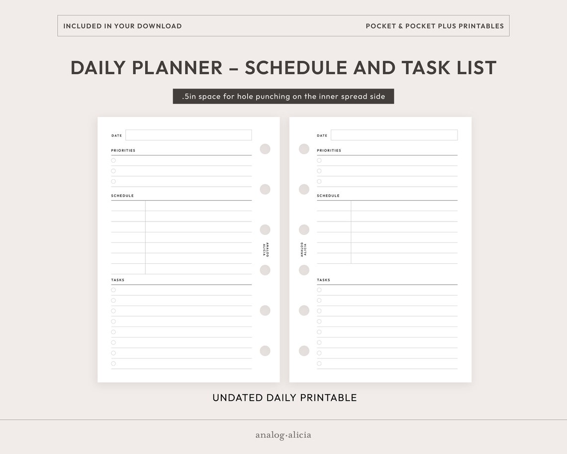Pocket/pocket XL Day on 1 Page Daily Planner Printable With Schedule ...