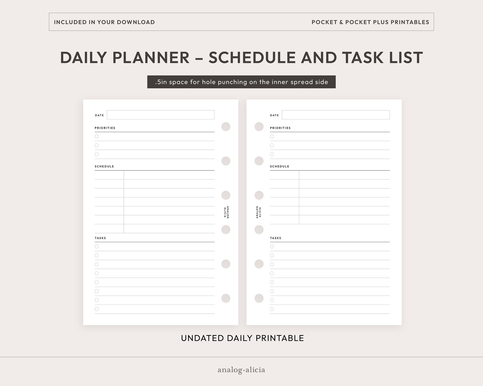 Pocket/pocket XL Day on 1 Page Daily Planner Printable With Schedule ...
