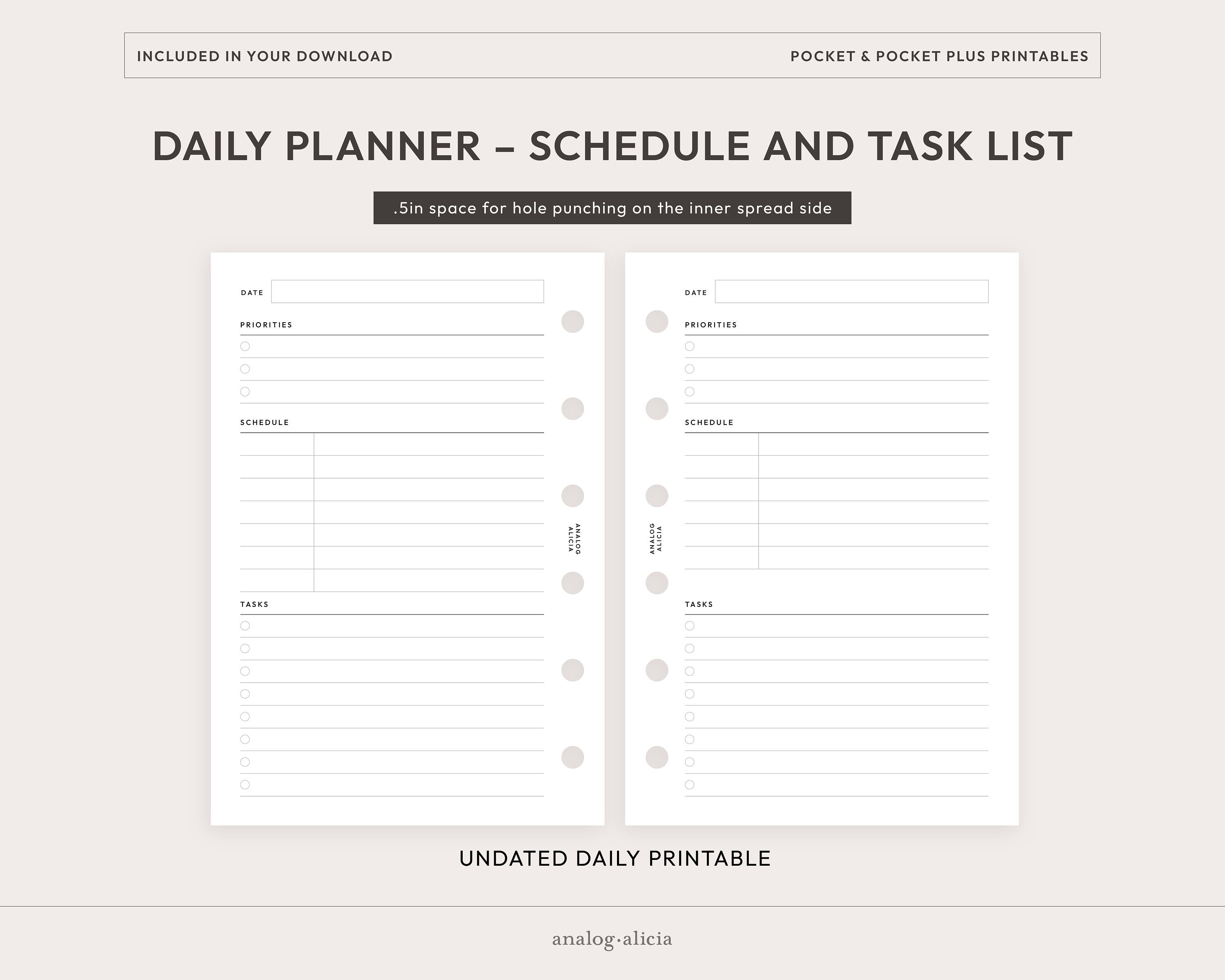 Pocket/pocket XL Day on 1 Page Daily Planner Printable With Schedule ...