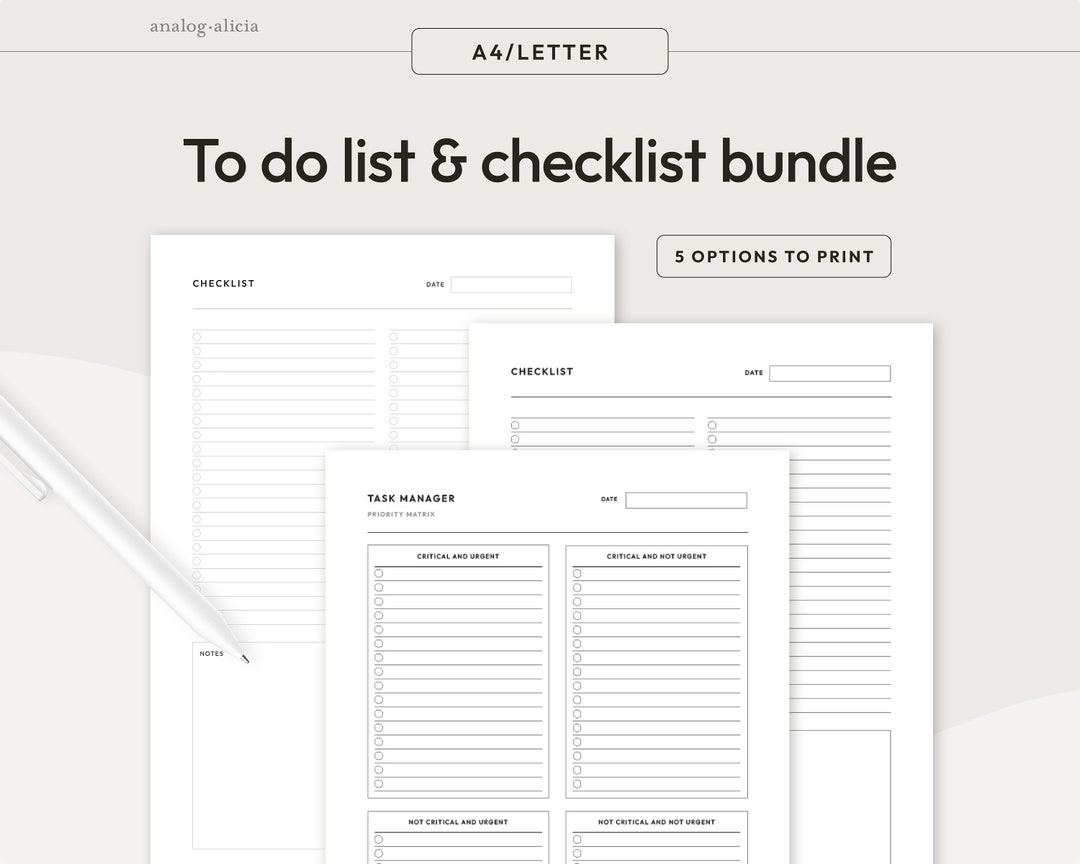 Task Manager Checklist Printable Insert Bundle – Set of 5 | Priority ...