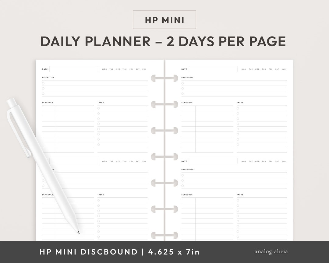 HP Mini 2 Days per Page Daily Printable With Schedule and Task List ...