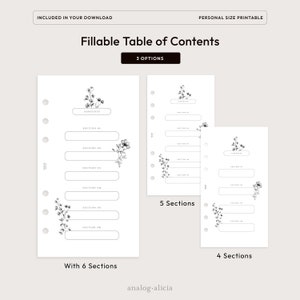 Personal Fillable Floral Section Covers and Editable Table of Contents ...