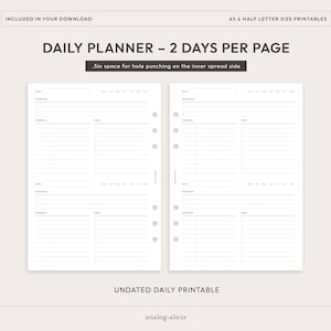 A5/half Letter 2 Days per Page Daily Printable With Schedule and Task ...